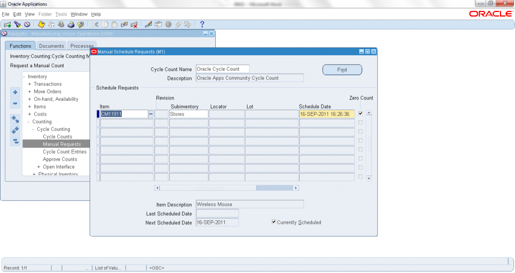 Cycle Count Manual Schedule Request | ORACLE APPS COMMUNITY